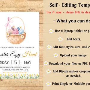 Editable Easter Egg Hunt and Brunch Invitation Easter Bunny Egg Hunt and Brunch Party Invite ...