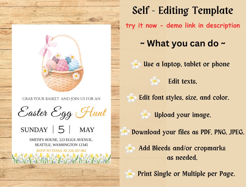 Editable Easter Egg Hunt and Brunch Invitation Easter Bunny Egg Hunt ...