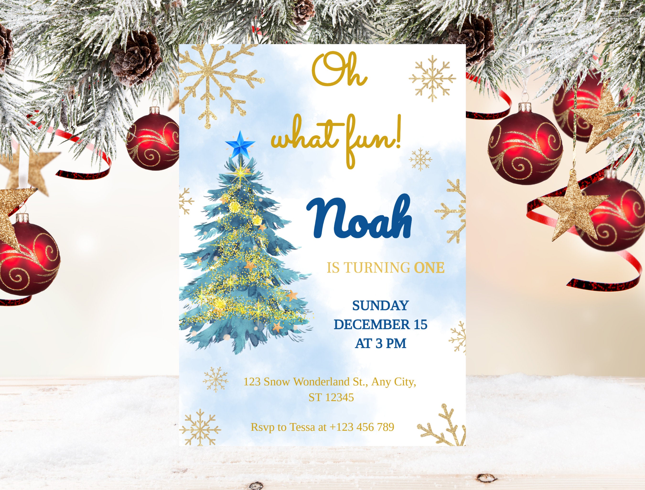 Editable Winter Birthday Invitation, First Birthday Invitation ANY AGE ...