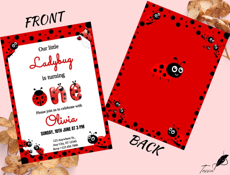 Editable Ladybug 1st Birthday Invitation, Ladybug Invitation, Birthday ...