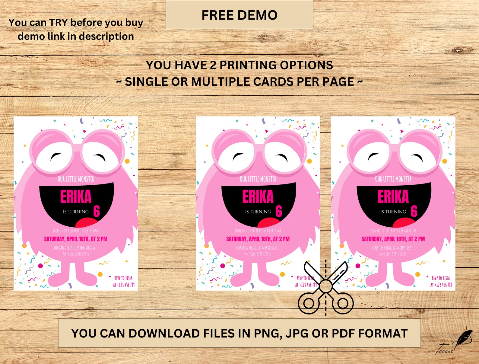 EDITABLE Cute Monsters Birthday Invitation, Pink Monster Birthday Party ...
