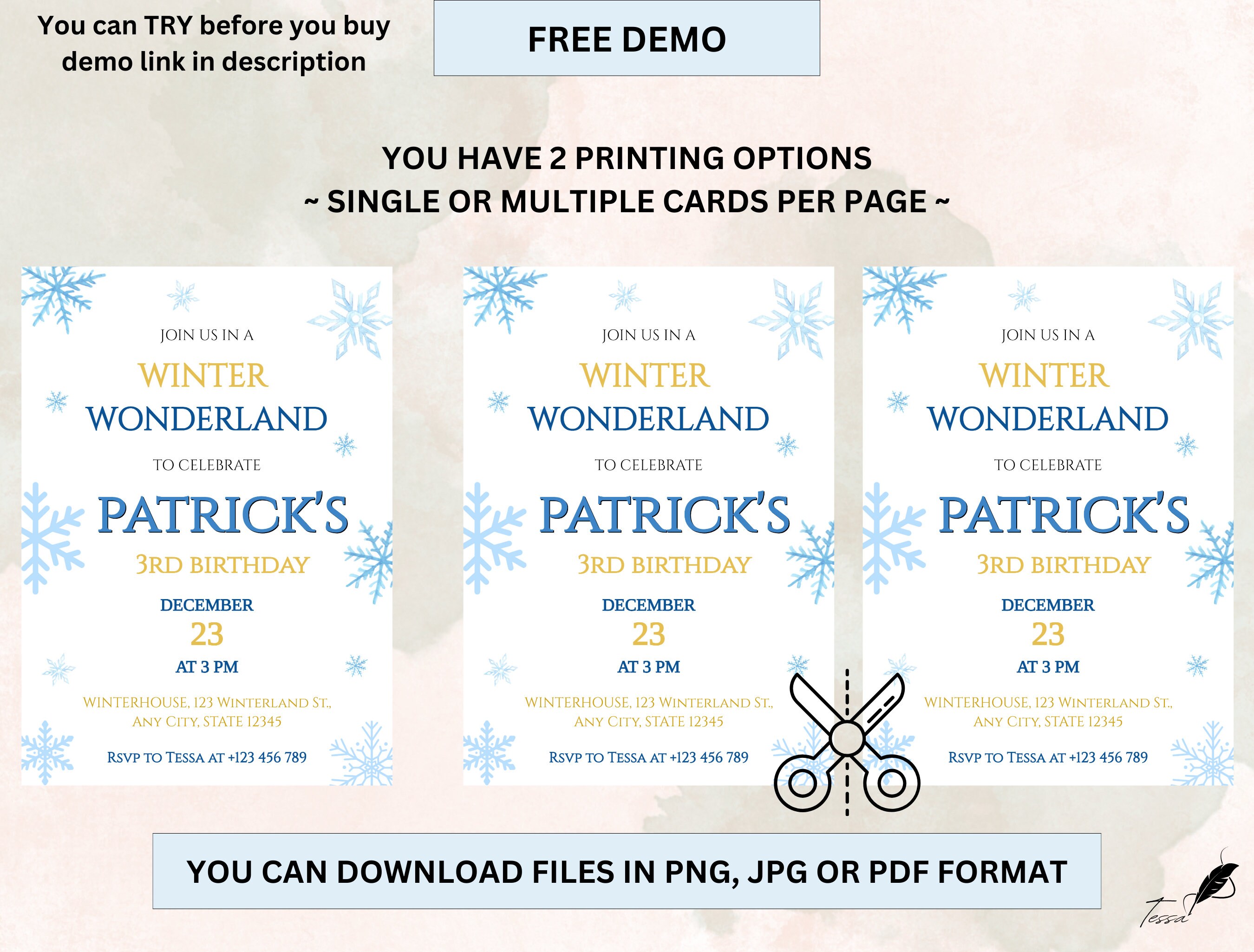 Editable Winter Birthday Invitation, Winter Wonderland Birthday ...