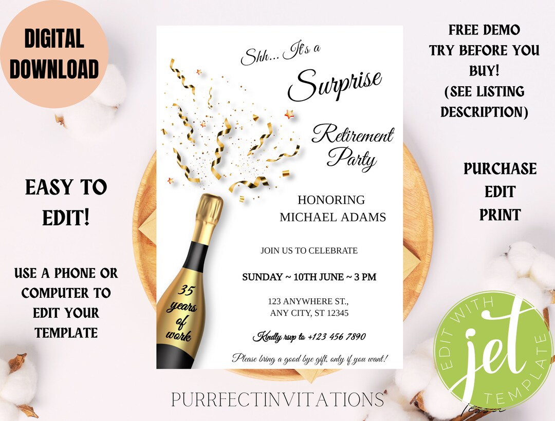 Editable Retirement Party Invitation, Retirement Invite, Surprise ...