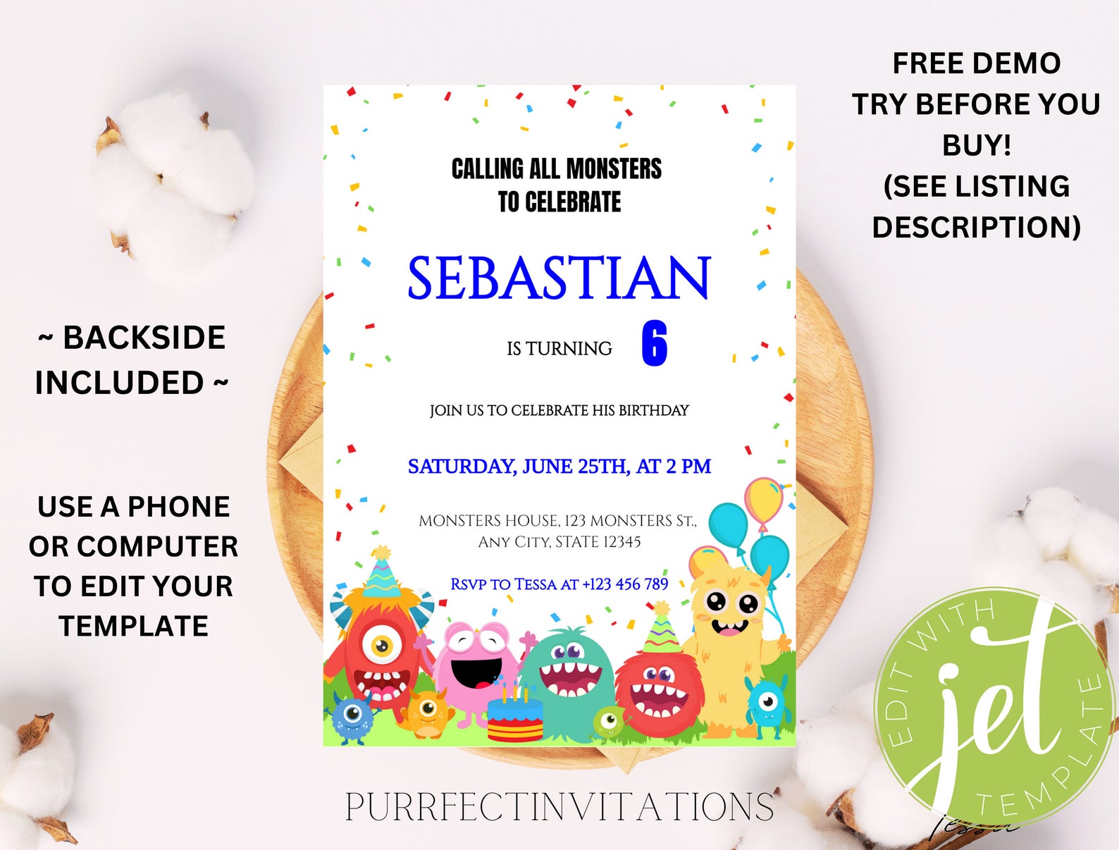 EDITABLE Cute Monsters Birthday Invitation, Monster Birthday Party ...
