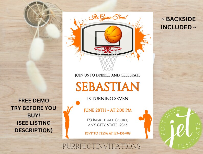 Editable Basketball Birthday Invitation, Basketball Invitation ...