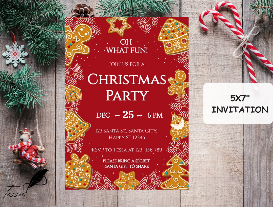 Editable Christmas Party Invitation Christmas Party Invite Gingerbread ...