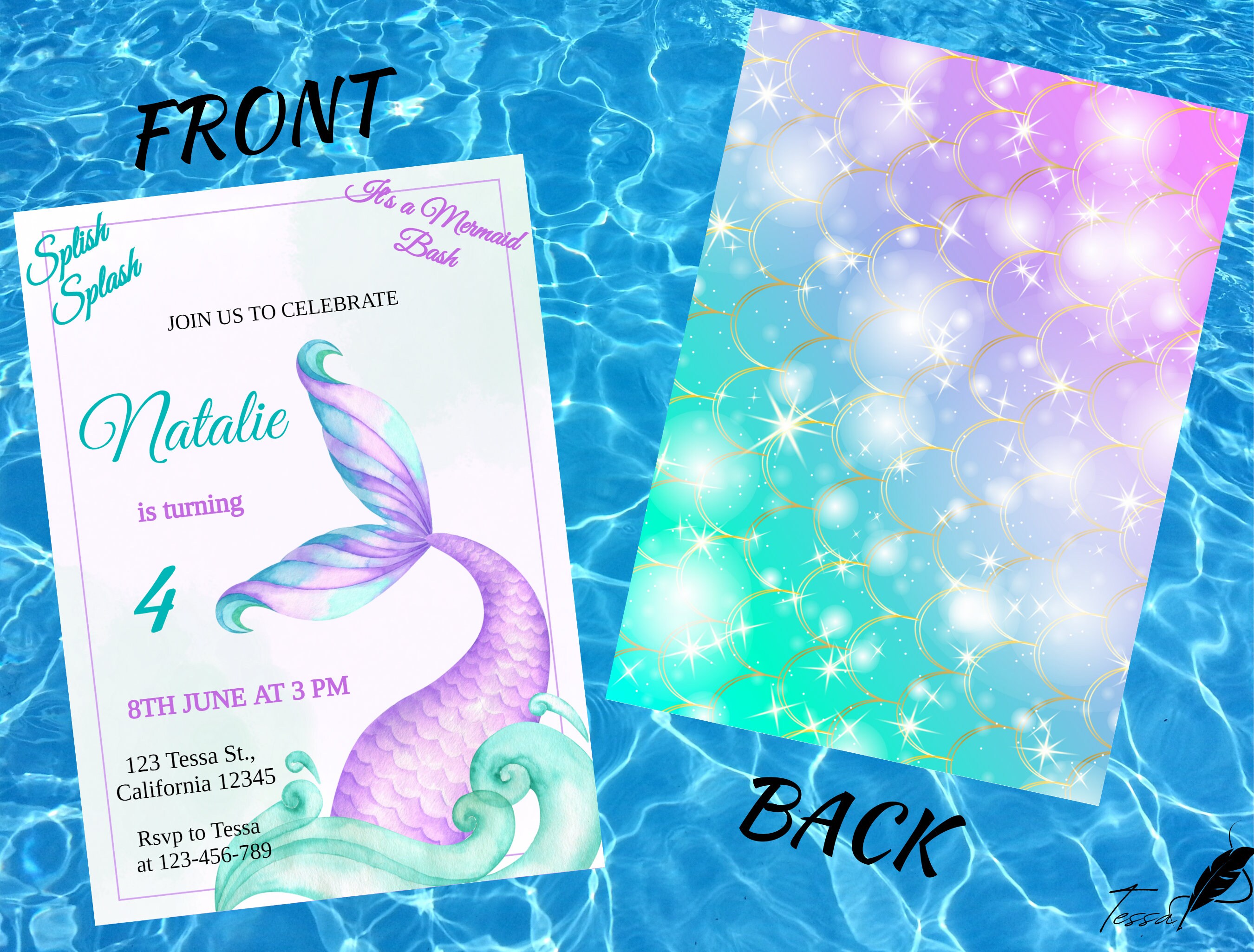Editable Mermaid Birthday Invitation, Purple Mermaid Editable Invite ...