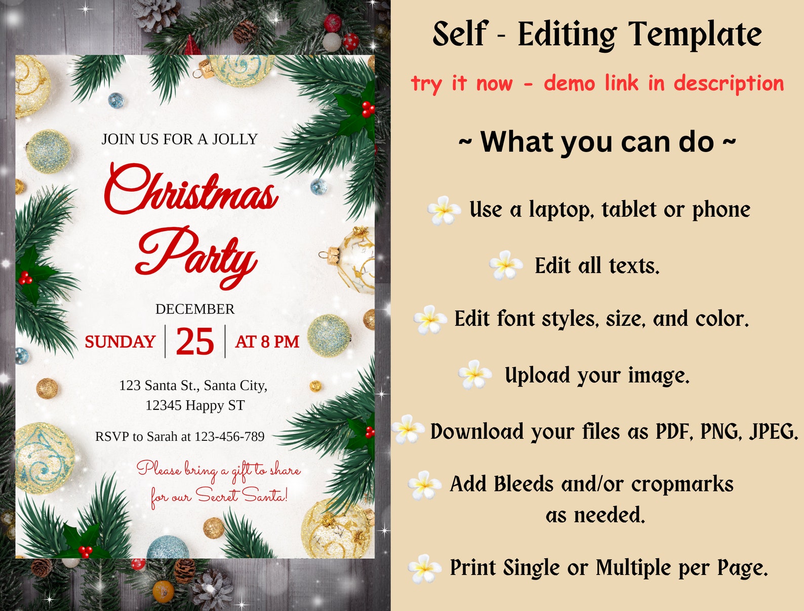 Editable Christmas Party Invitation Christmas Party Invite Elegant ...