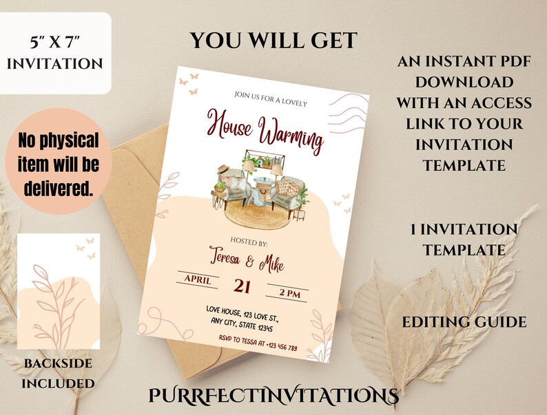 Boho Housewarming Invitation Template: Editable Canva Printable ...