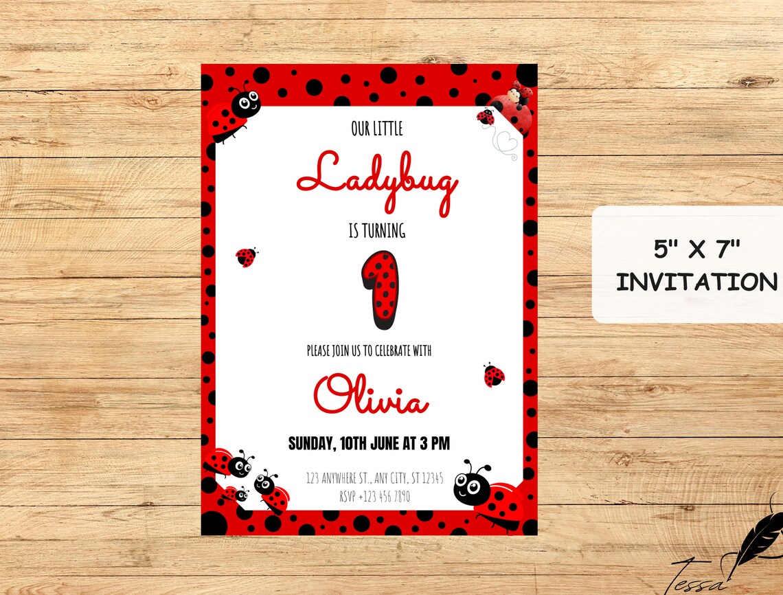 Editable 1st Ladybug Birthday Invitation, Ladybug Invitation, First ...