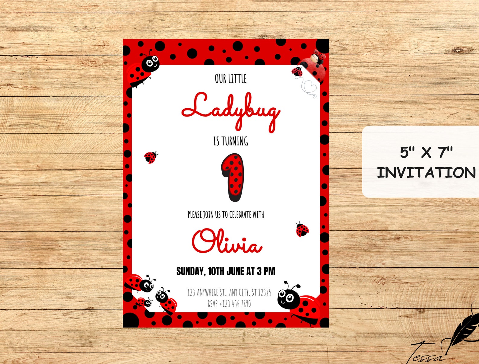 Editable 1st Ladybug Birthday Invitation, Ladybug Invitation, First ...