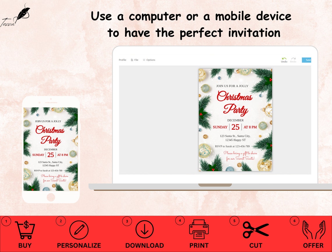 Editable Christmas Party Invitation Christmas Party Invite Elegant ...