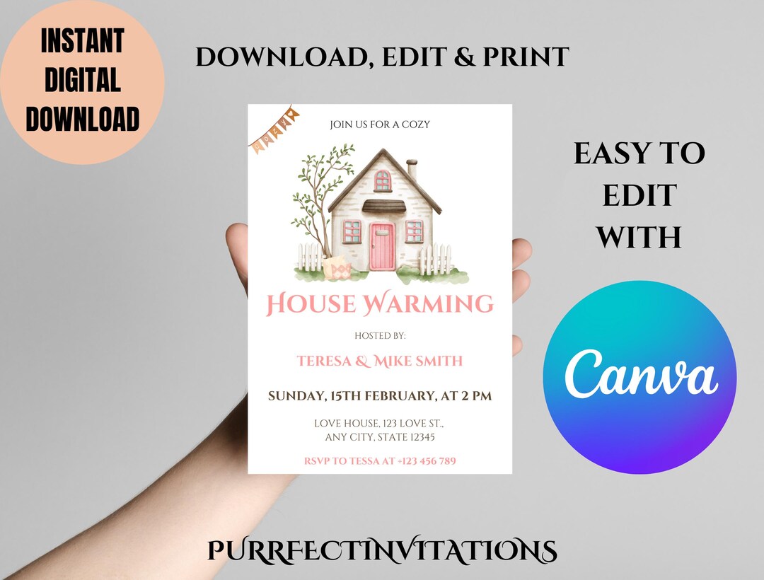 Canva Editable Cozy House Warming Invitation House Warming Party 7326
