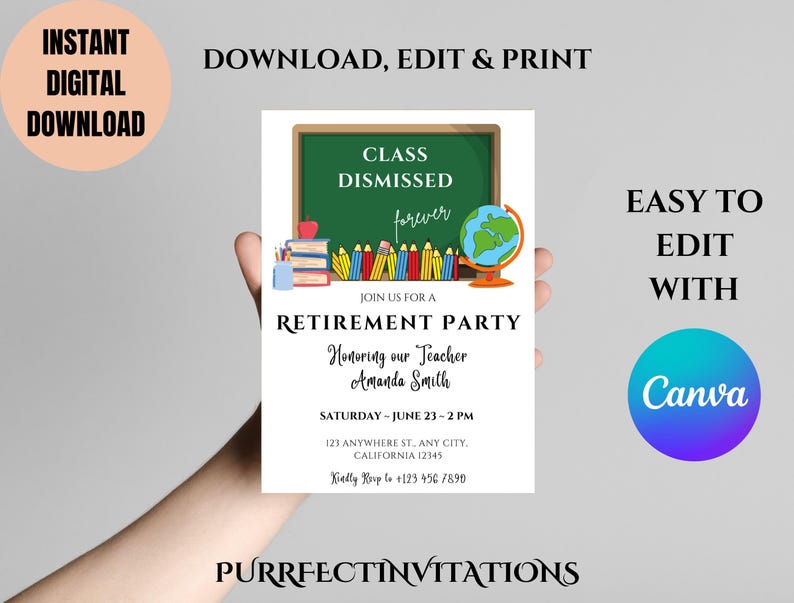 Editable Teacher Retirement Party Invitation, Educator Retirement ...