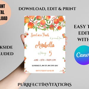 Editable Peach Birthday Invitation, Sweet as a Peach Invitation ...