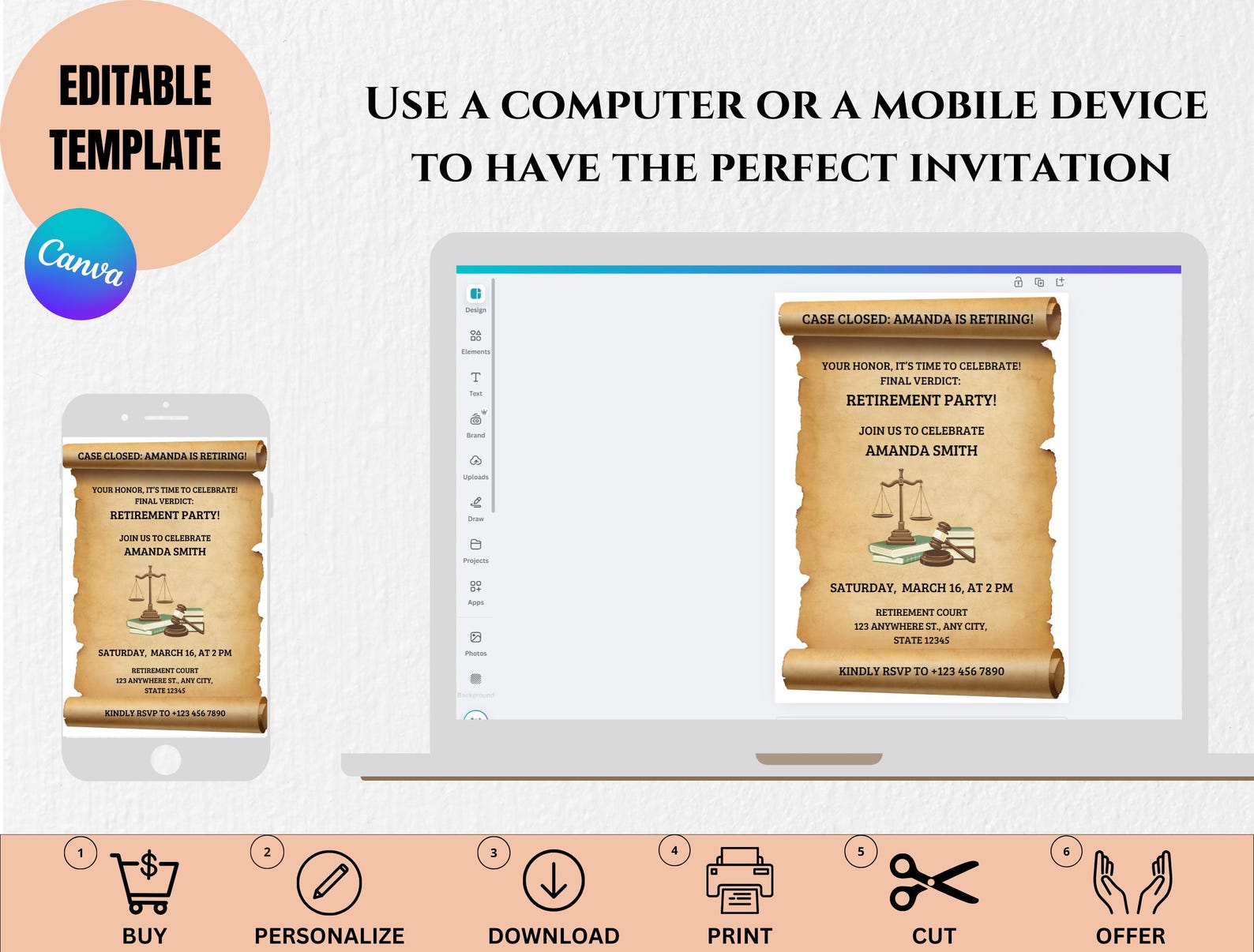 Editable Judge Retirement Invitation Template, Judge or Lawyer Retire ...