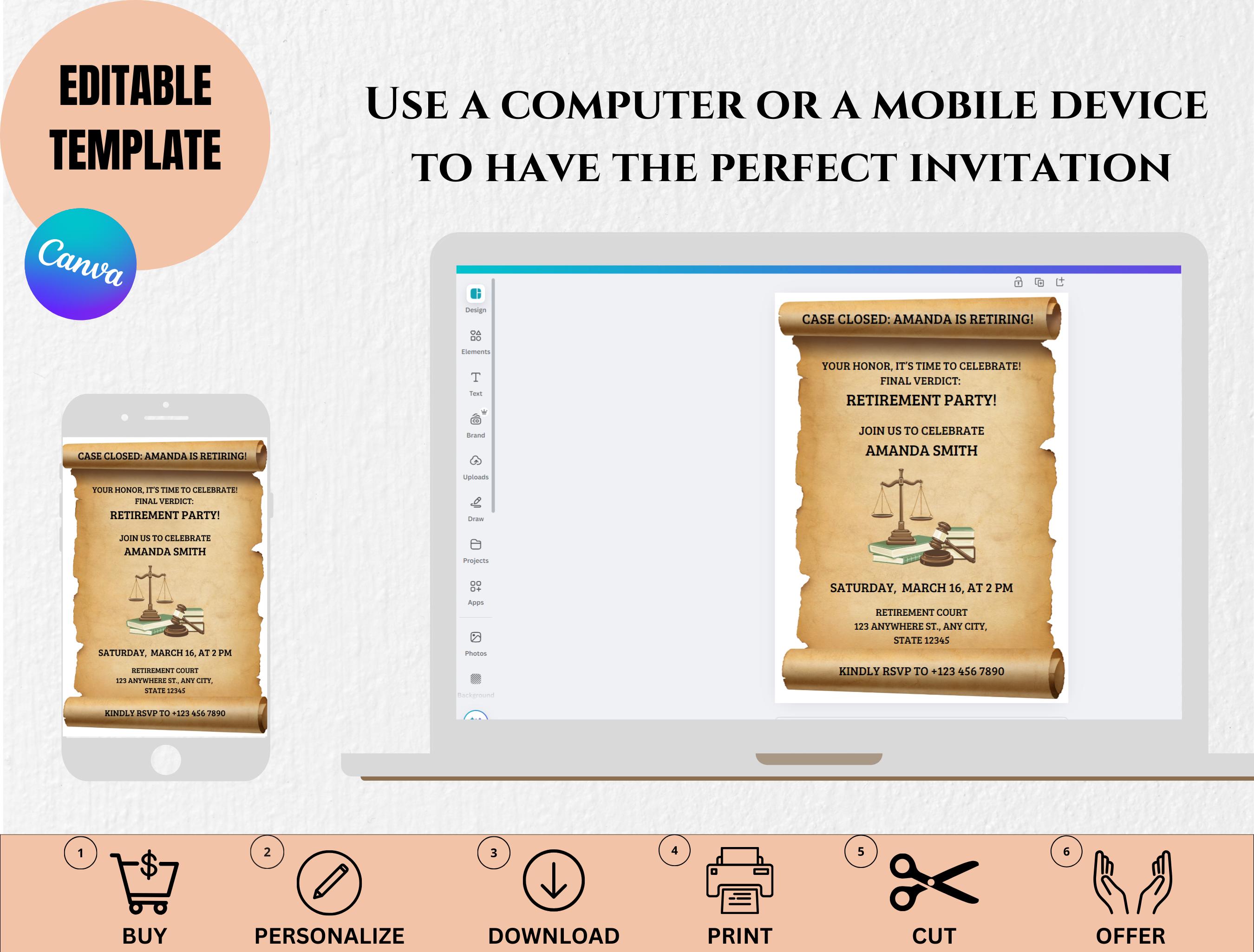 Judge Retirement Invitation Template: Formal Party Invite (digital ...