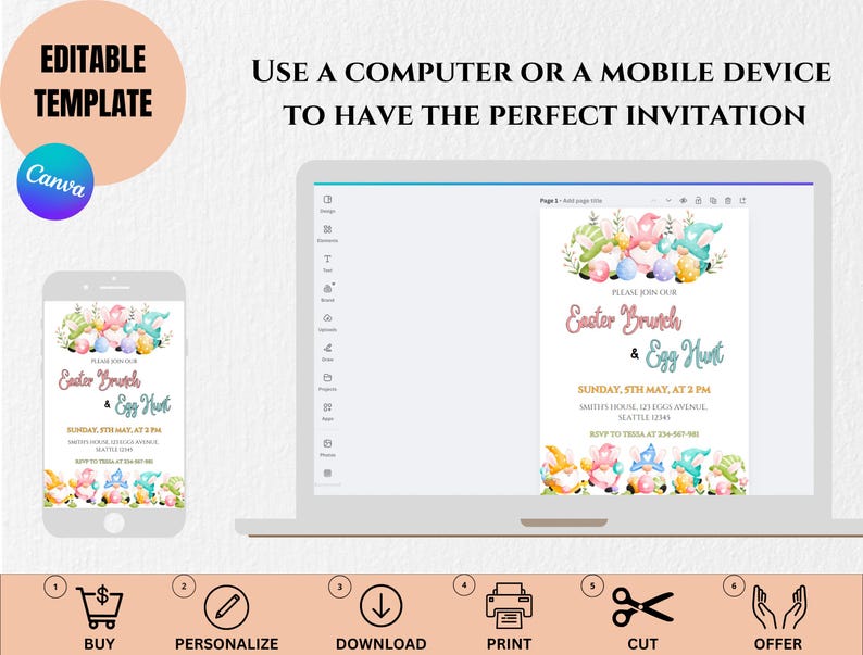 Canva Editable Gnome Easter Egg Hunt Invite Easter Brunch Invitation ...