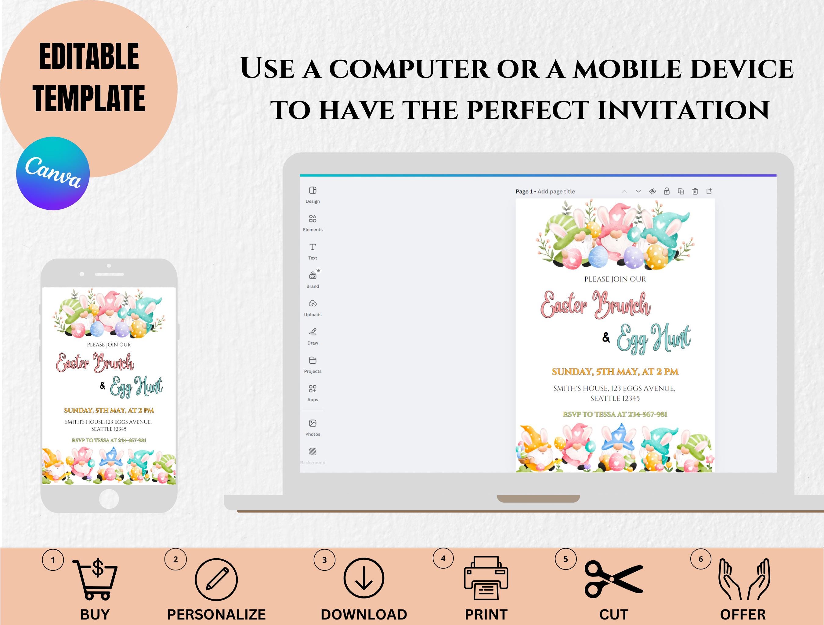 Canva Editable Gnome Easter Egg Hunt Invite Easter Brunch Invitation ...
