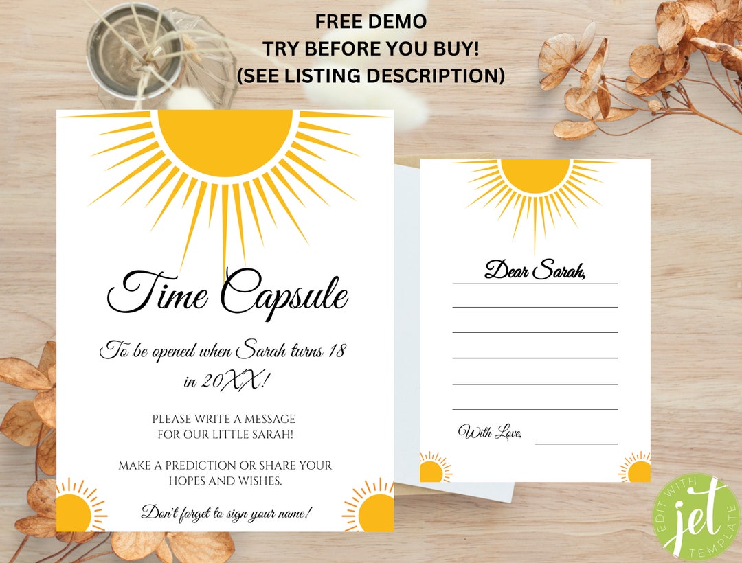 Editable Sunflower Time Capsule, First Birthday Party Sunflower ...