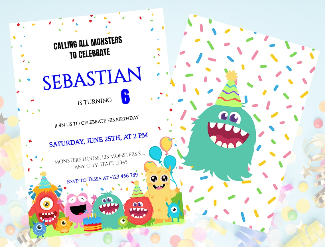 EDITABLE Cute Monsters Birthday Invitation, Monster Birthday Party ...