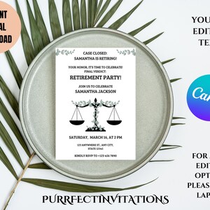 Editable Judge Retirement Invitation Template, Lawyer Retire Party ...