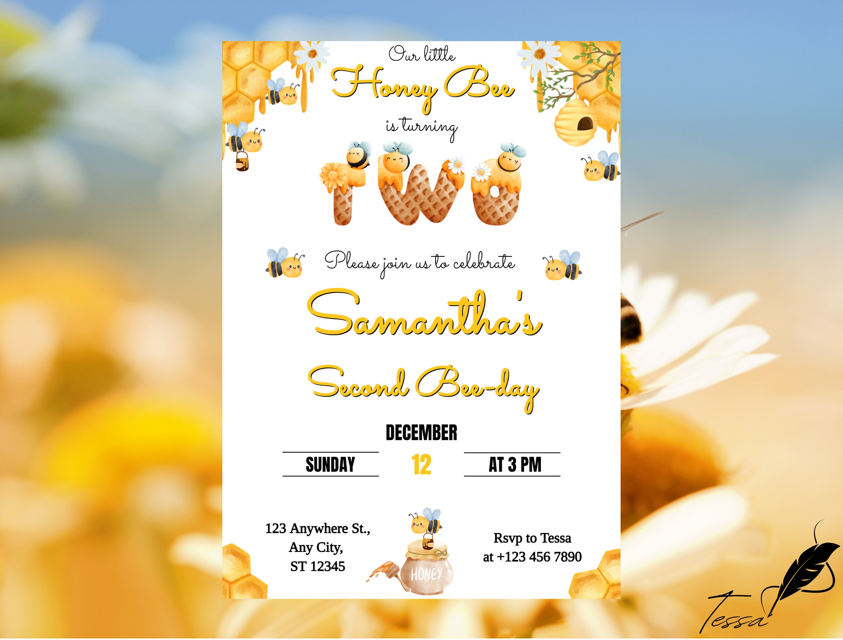 Editable Bee Birthday Invitation, Bee Birthday Invite, Honey Bee ...