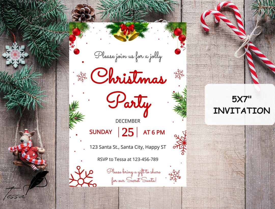 Editable Christmas Party Invitation Simple Christmas Party Invite ...