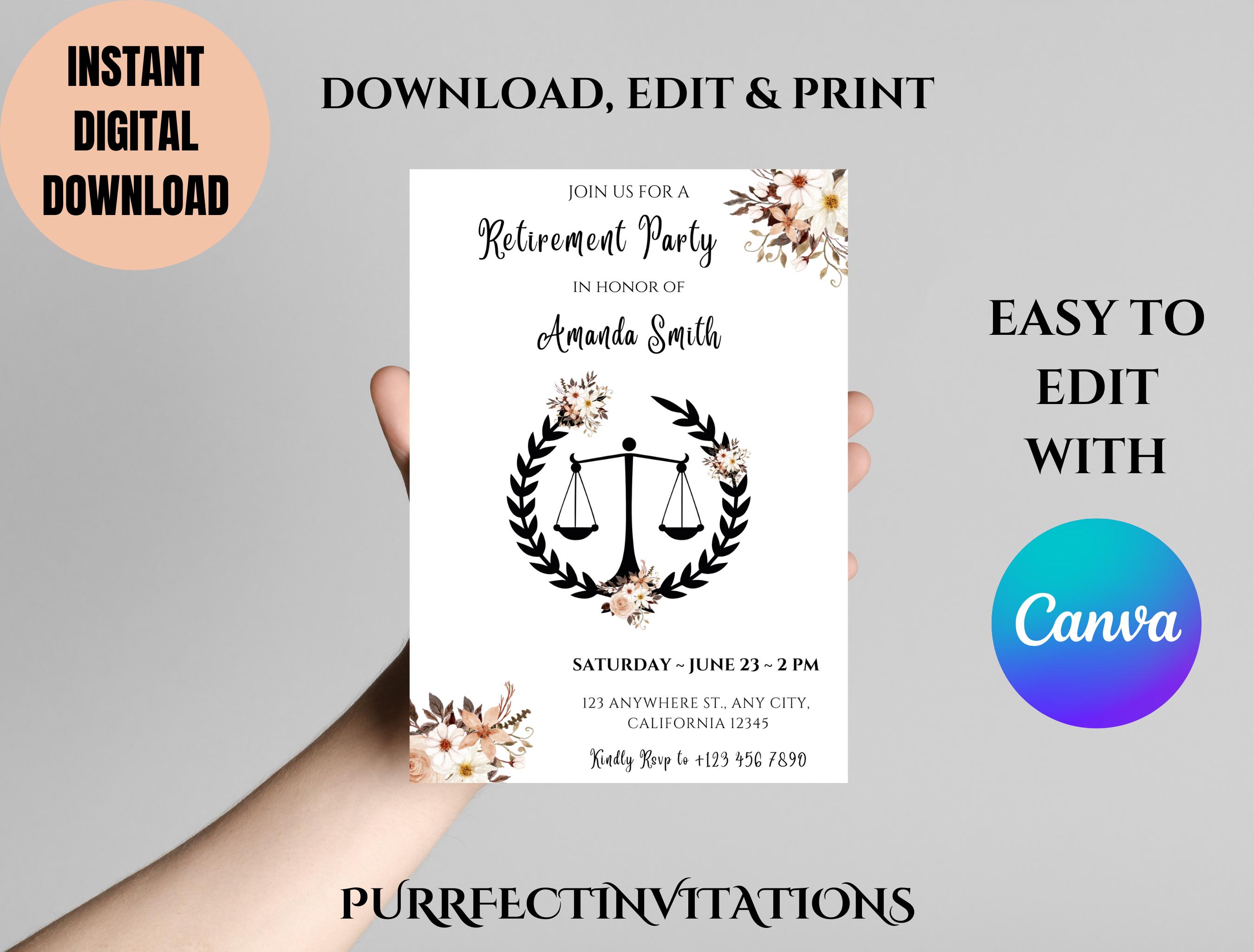 Lawyer Retirement Party Invitation Template: Editable Canva Design ...