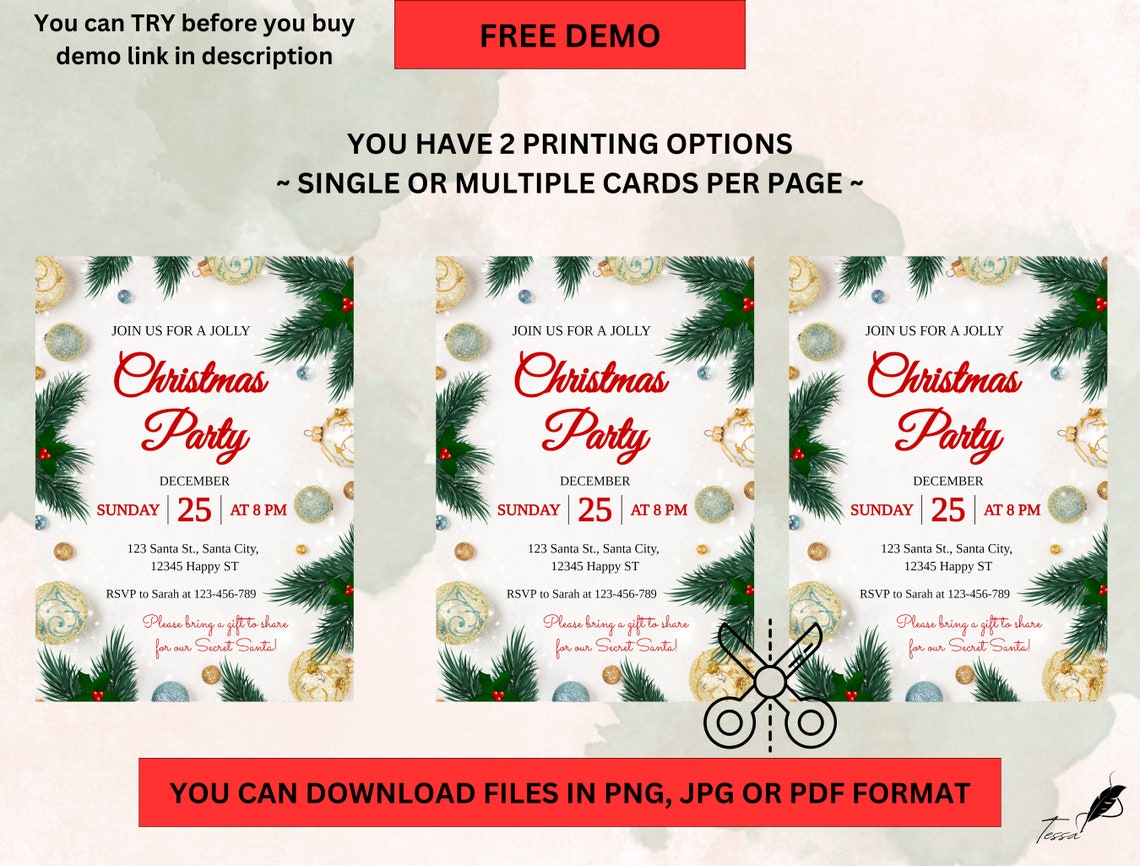 Editable Christmas Party Invitation Christmas Party Invite Elegant ...