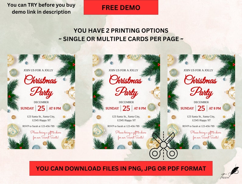 Editable Christmas Party Invitation Christmas Party Invite Elegant ...