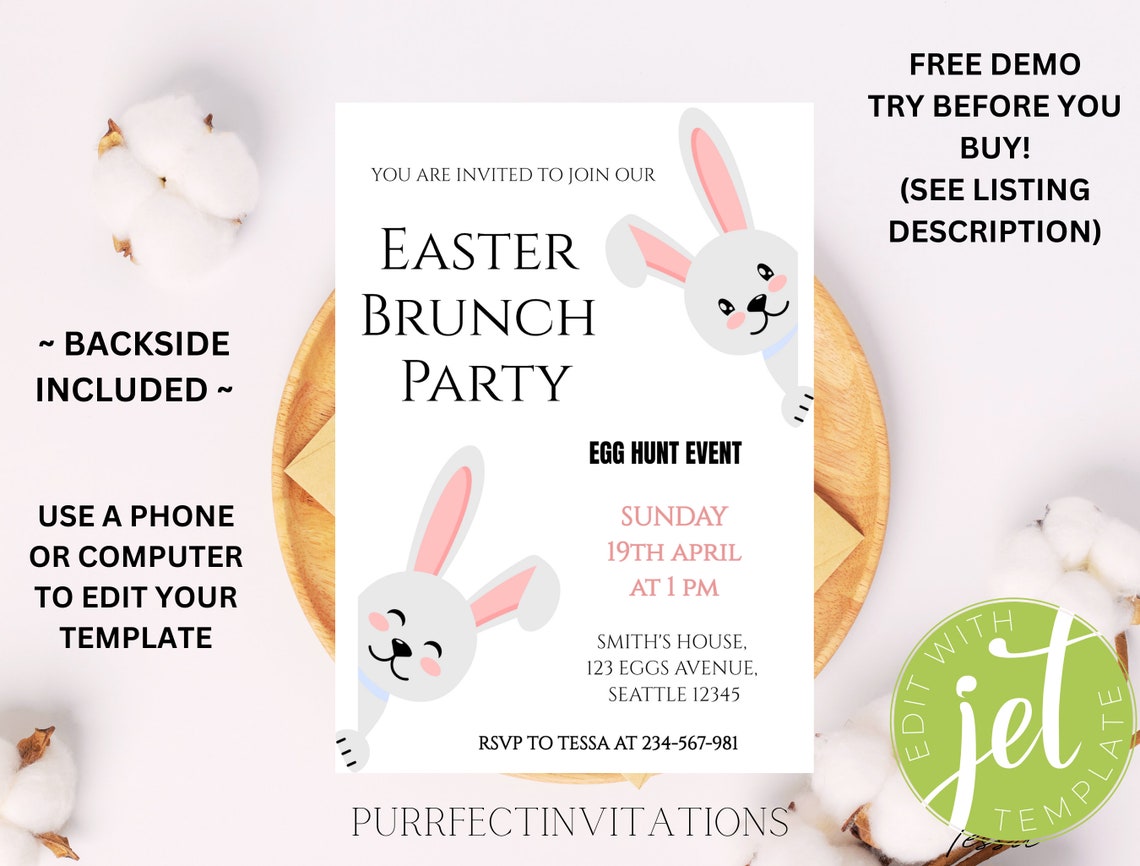 Editable Easter Egg Hunt and Brunch Invitation Easter Bunny Egg Hunt ...