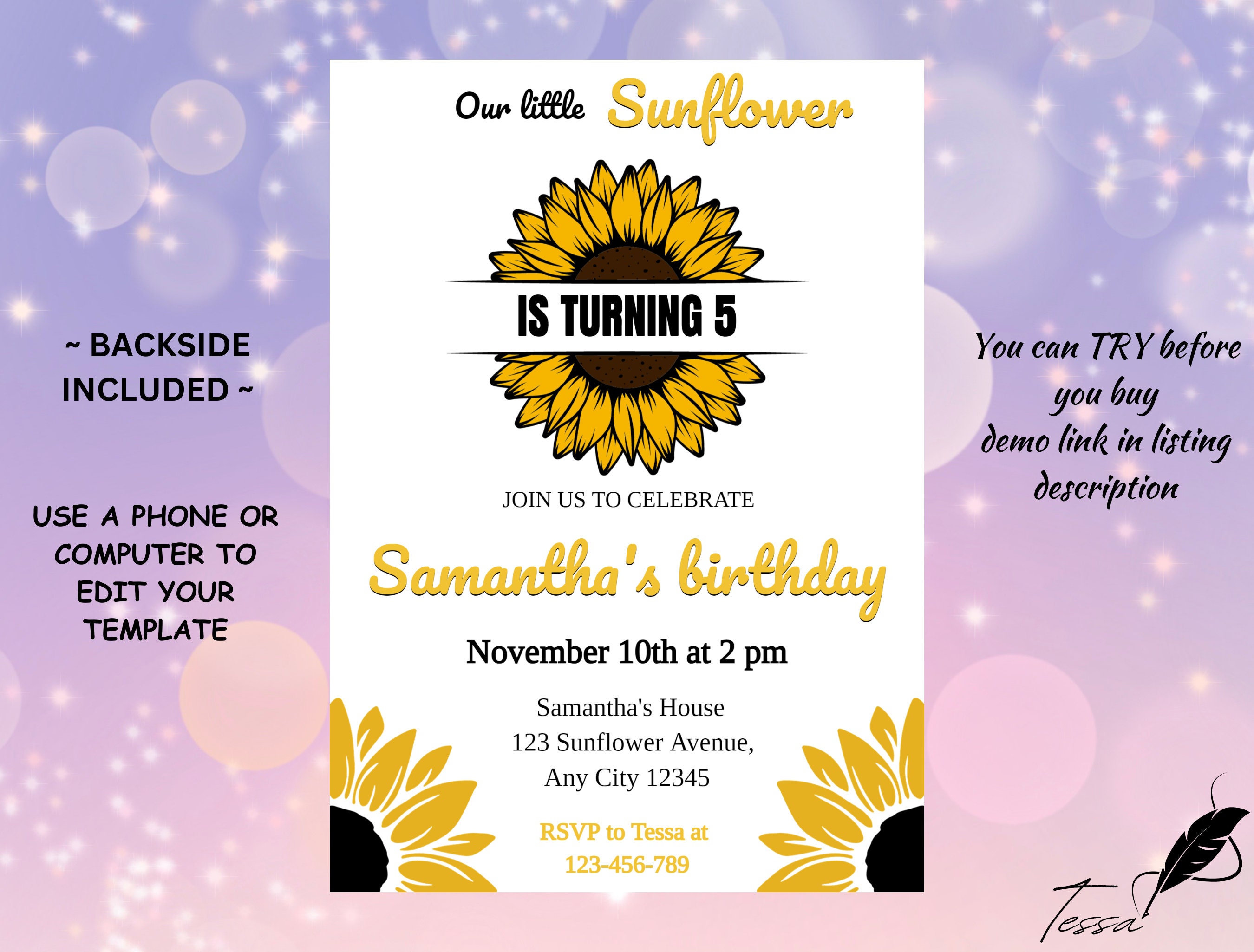 Editable Sunflower Birthday Invitation Sunflower Birthday - Etsy