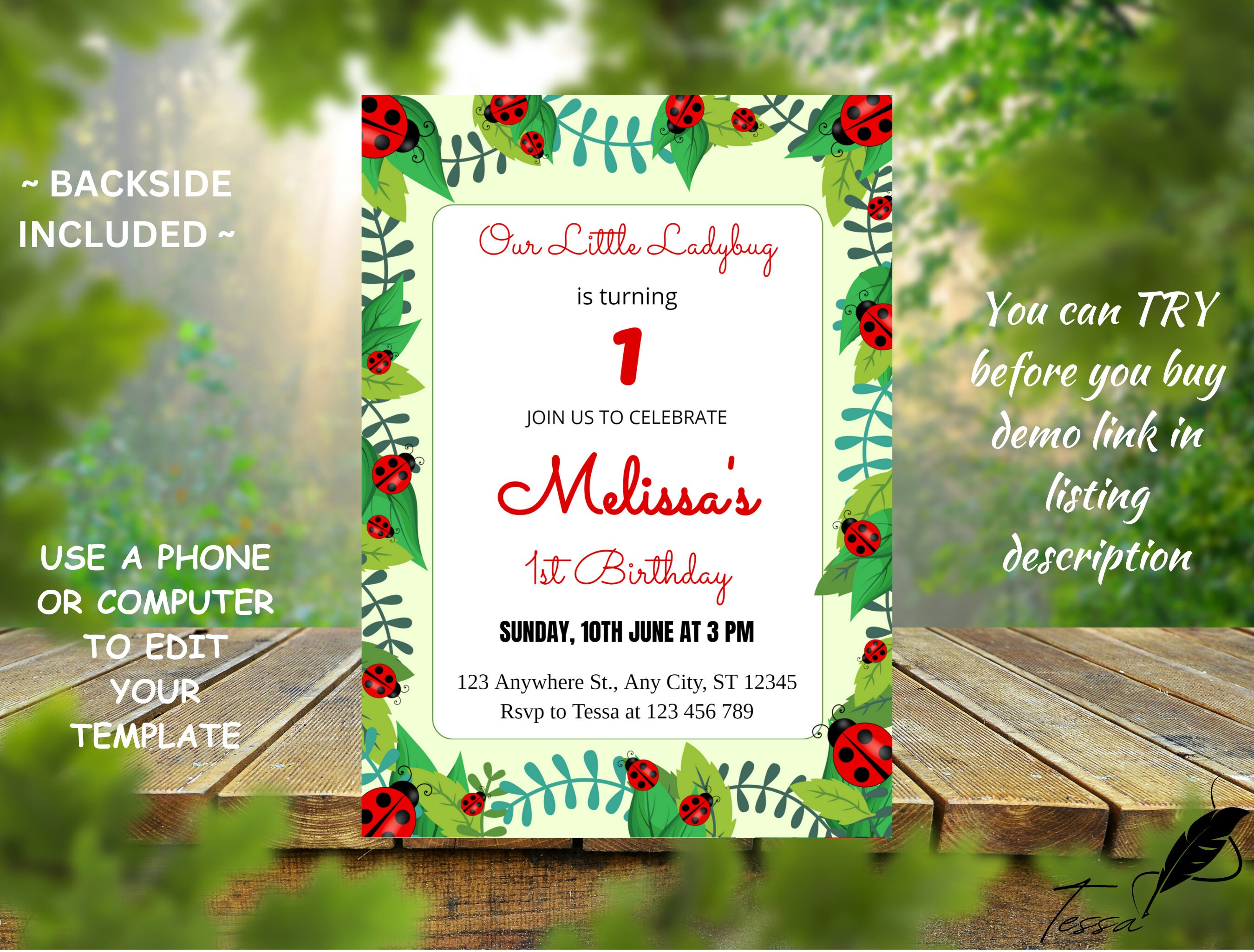 Editable Ladybug Birthday Invitation, Ladybug 1st Birthday Invitation ...