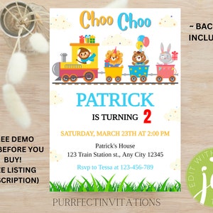 Editable Train Birthday Invitation, Toy Train Invitation, Train ...