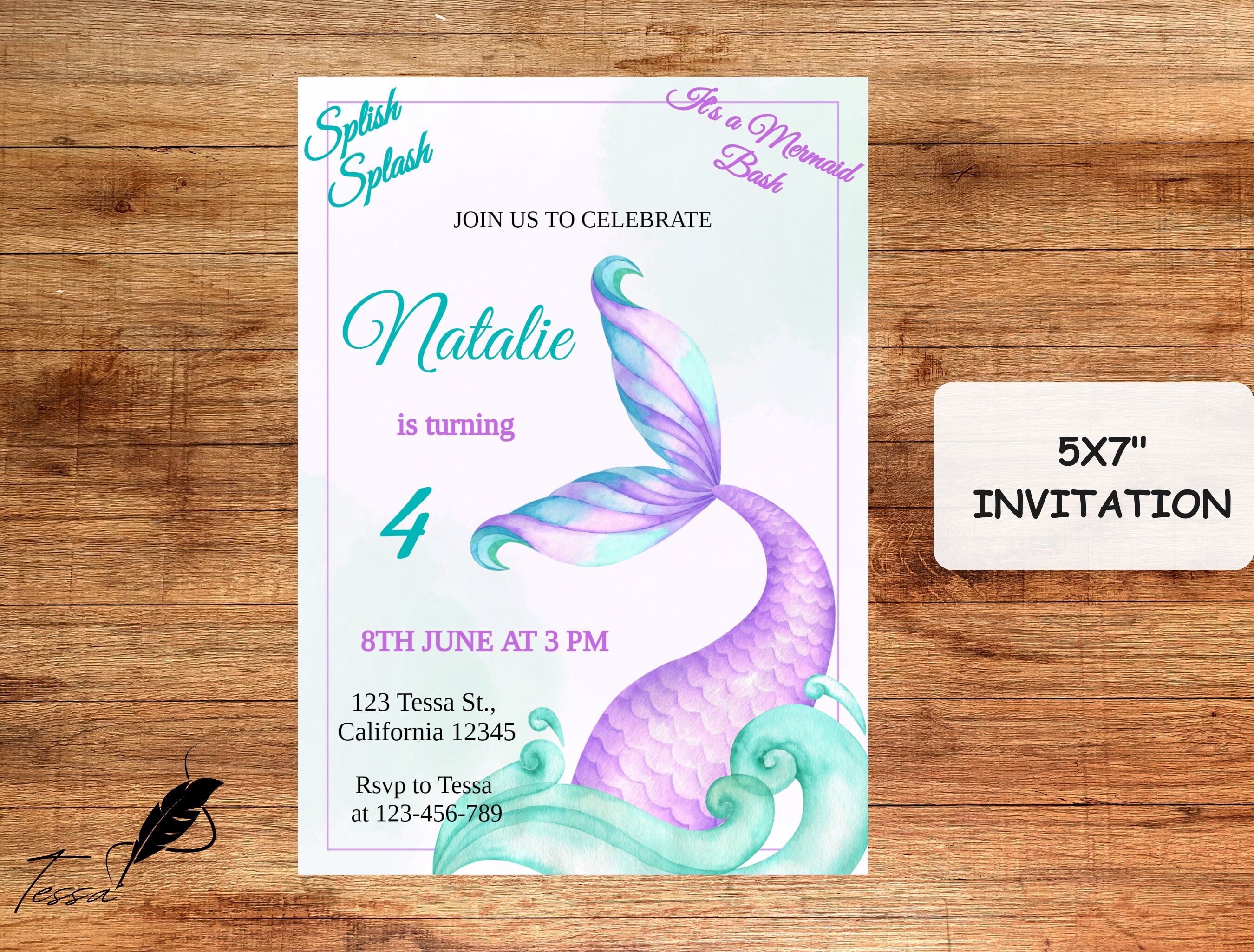 Editable Mermaid Birthday Invitation, Purple Mermaid Editable Invite ...