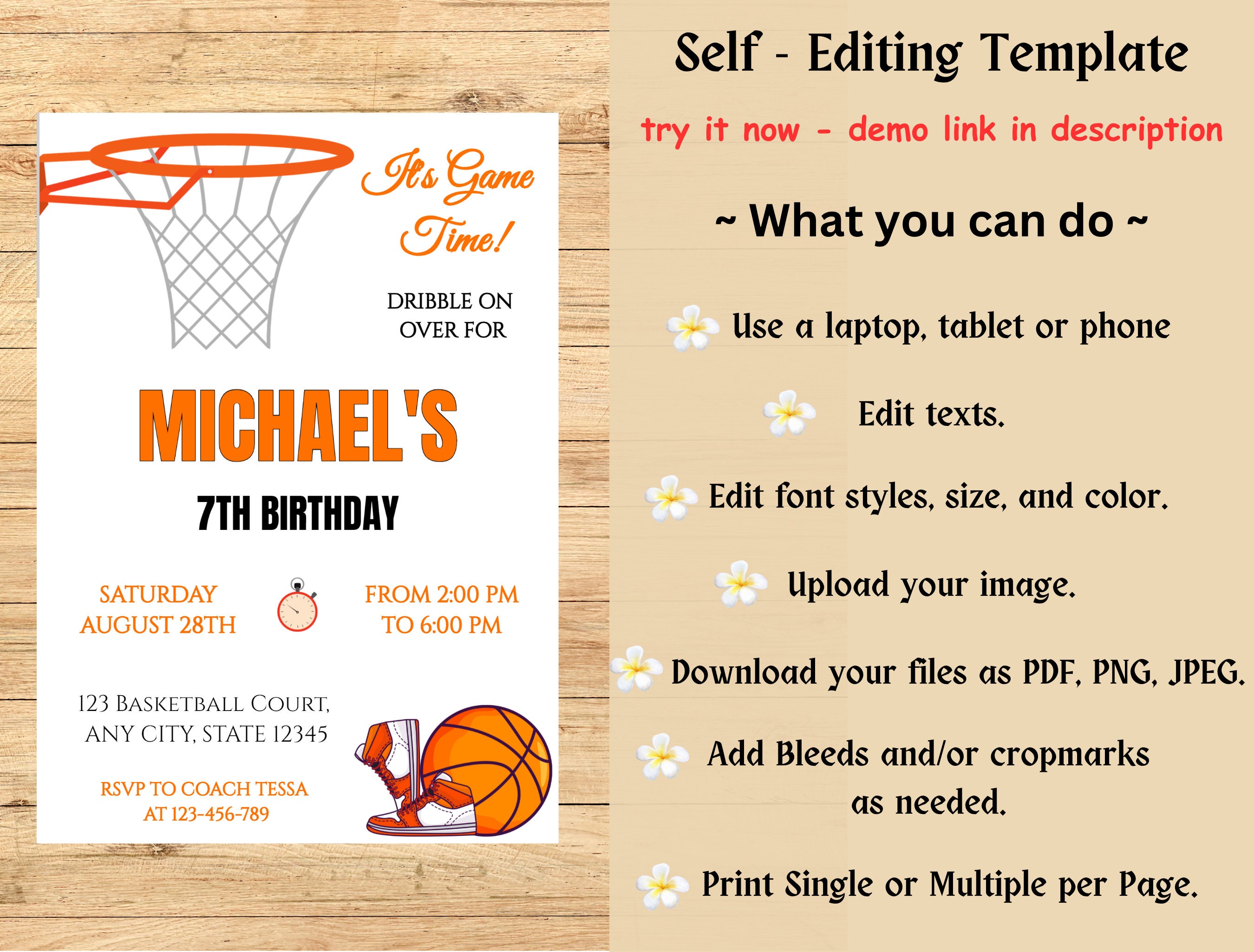 Editable Basketball Birthday Invitation, Basketball Invitation ...