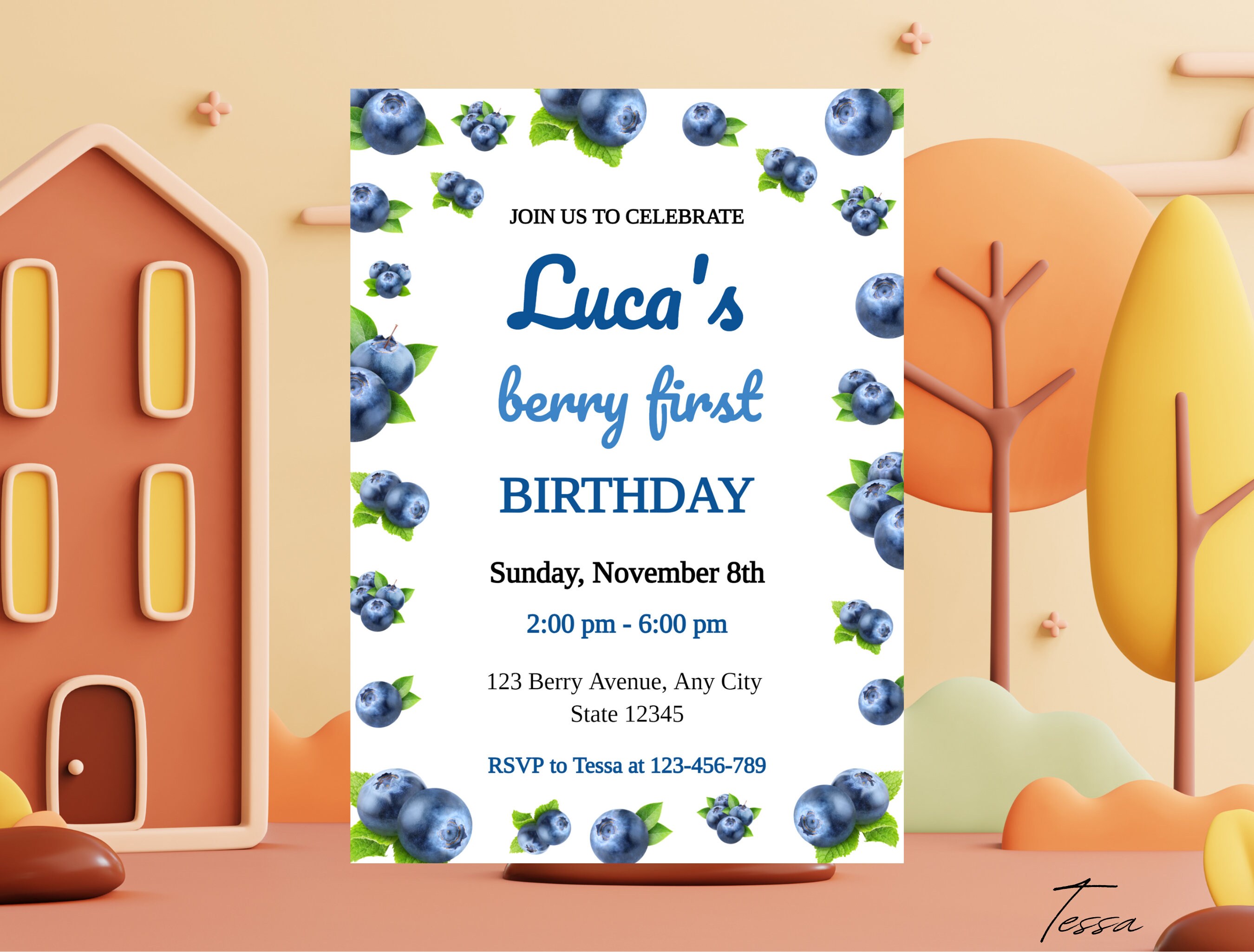 Editable Blueberry Birthday Invitation Berry Birthday Invite - Etsy