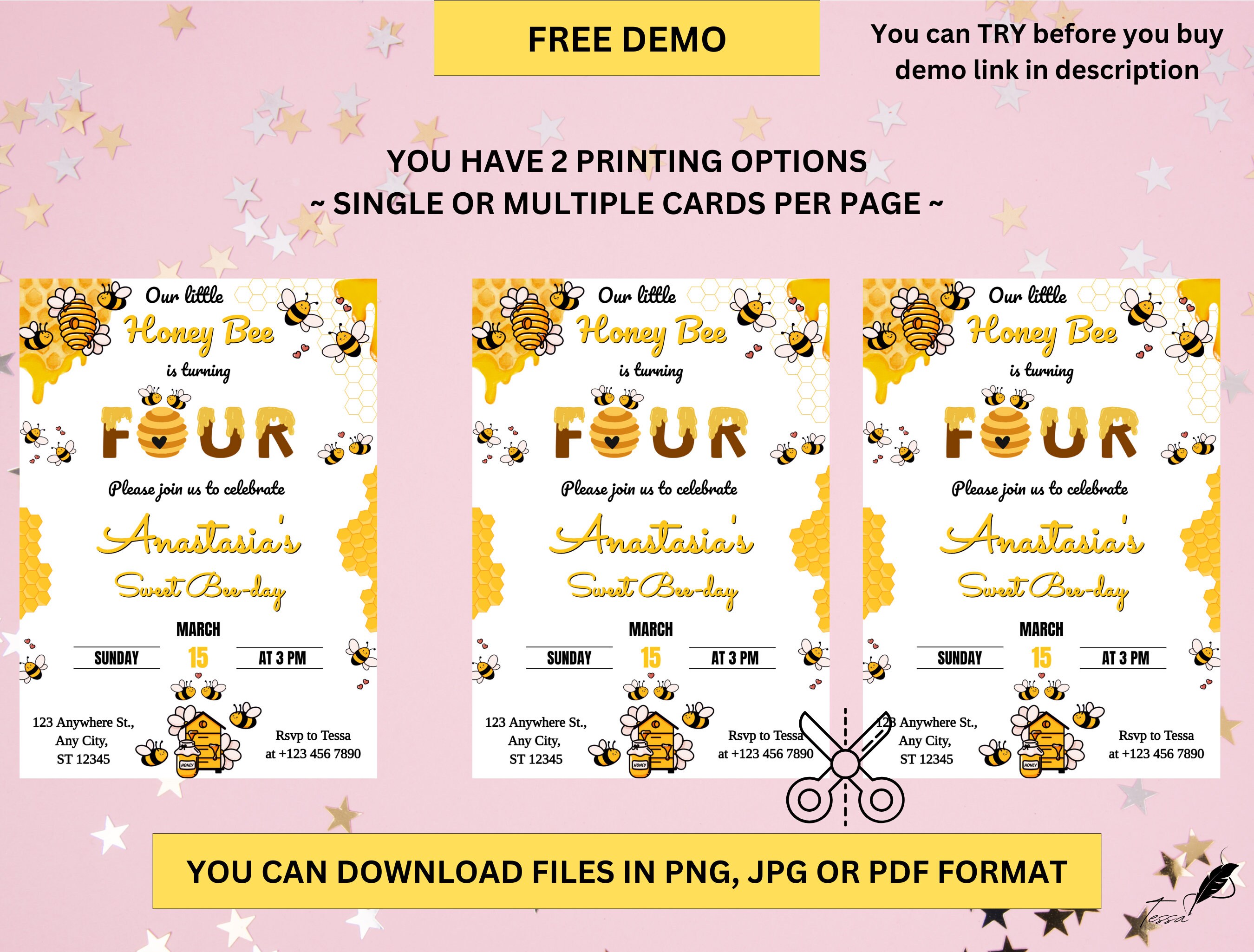 Editable Bee Birthday Invitation Bee Birthday Invite Honey - Etsy