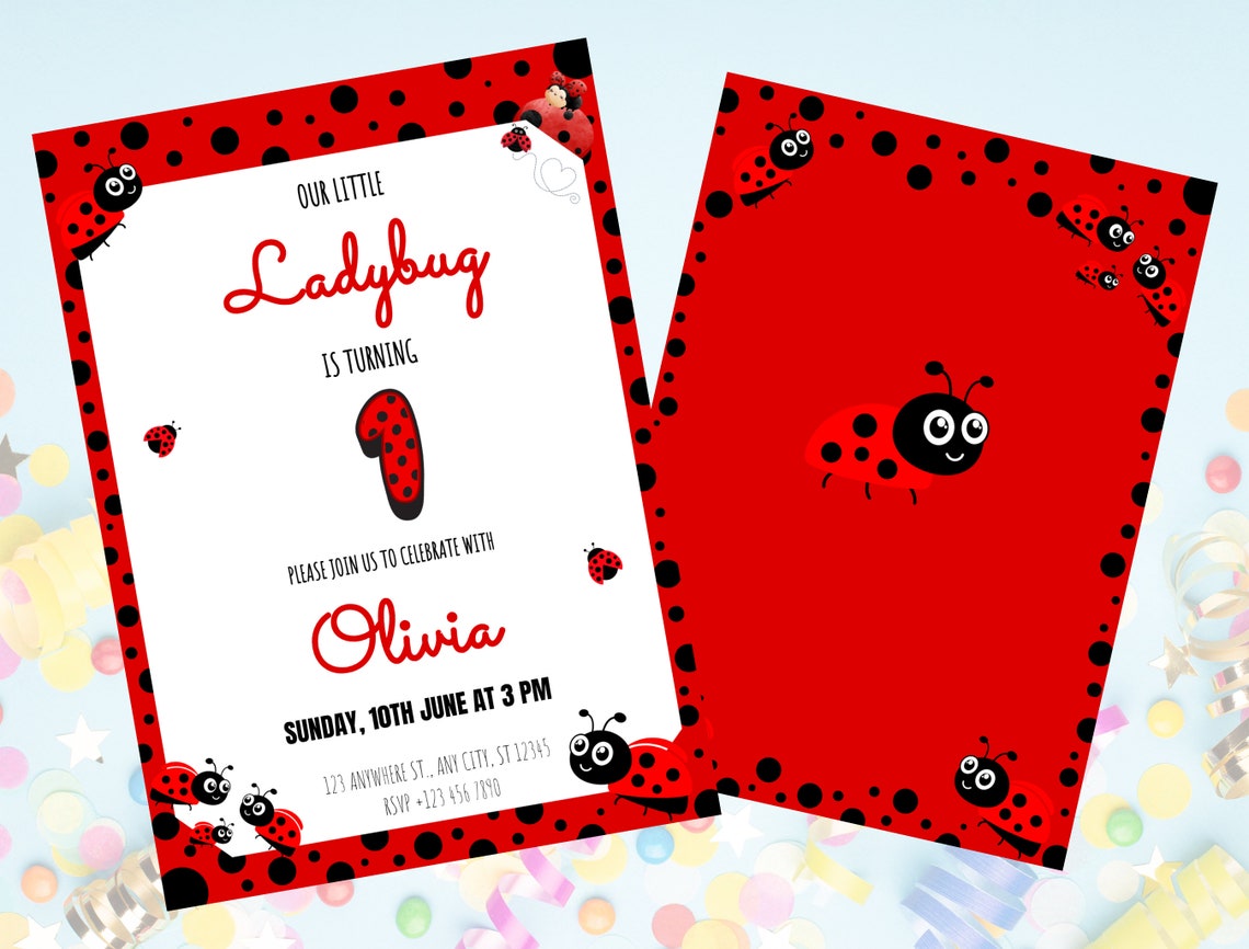 Editable 1st Ladybug Birthday Invitation, Ladybug Invitation, First ...