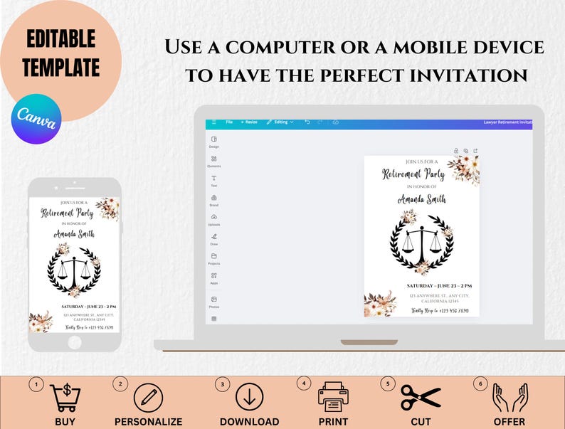 Lawyer Retirement Party Invitation Template: Editable Canva Design ...