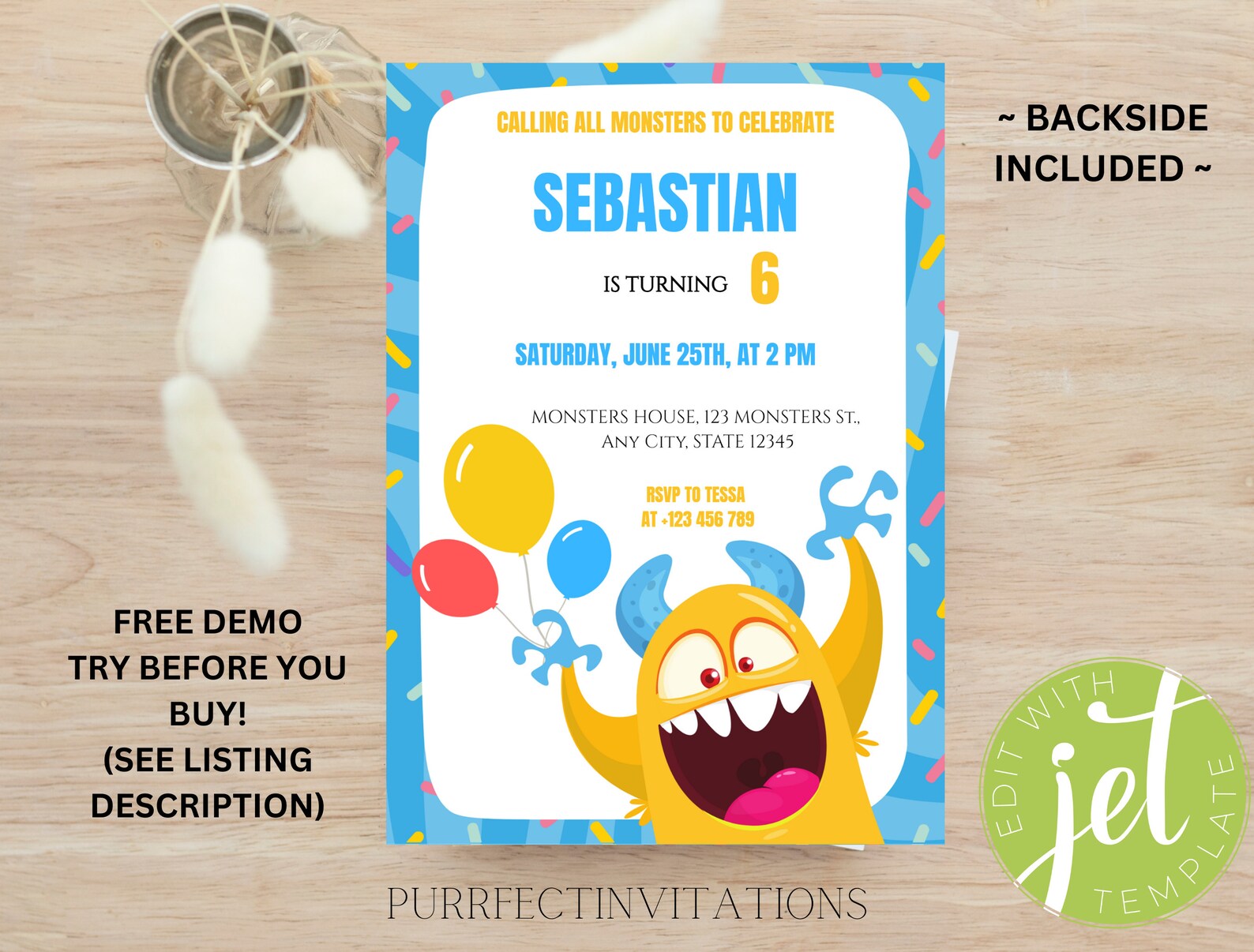 EDITABLE Cute Monster Birthday Invitation, Monsters Birthday Party ...