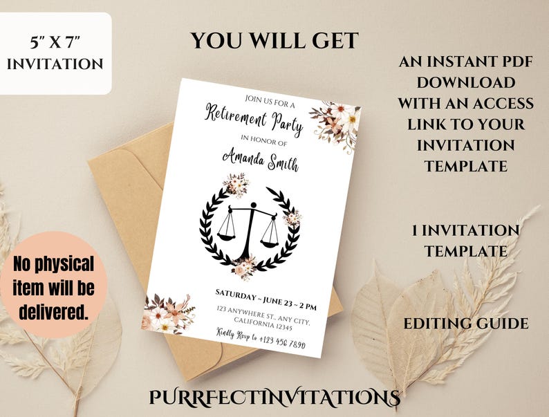 Lawyer Retirement Party Invitation Template: Editable Canva Design ...