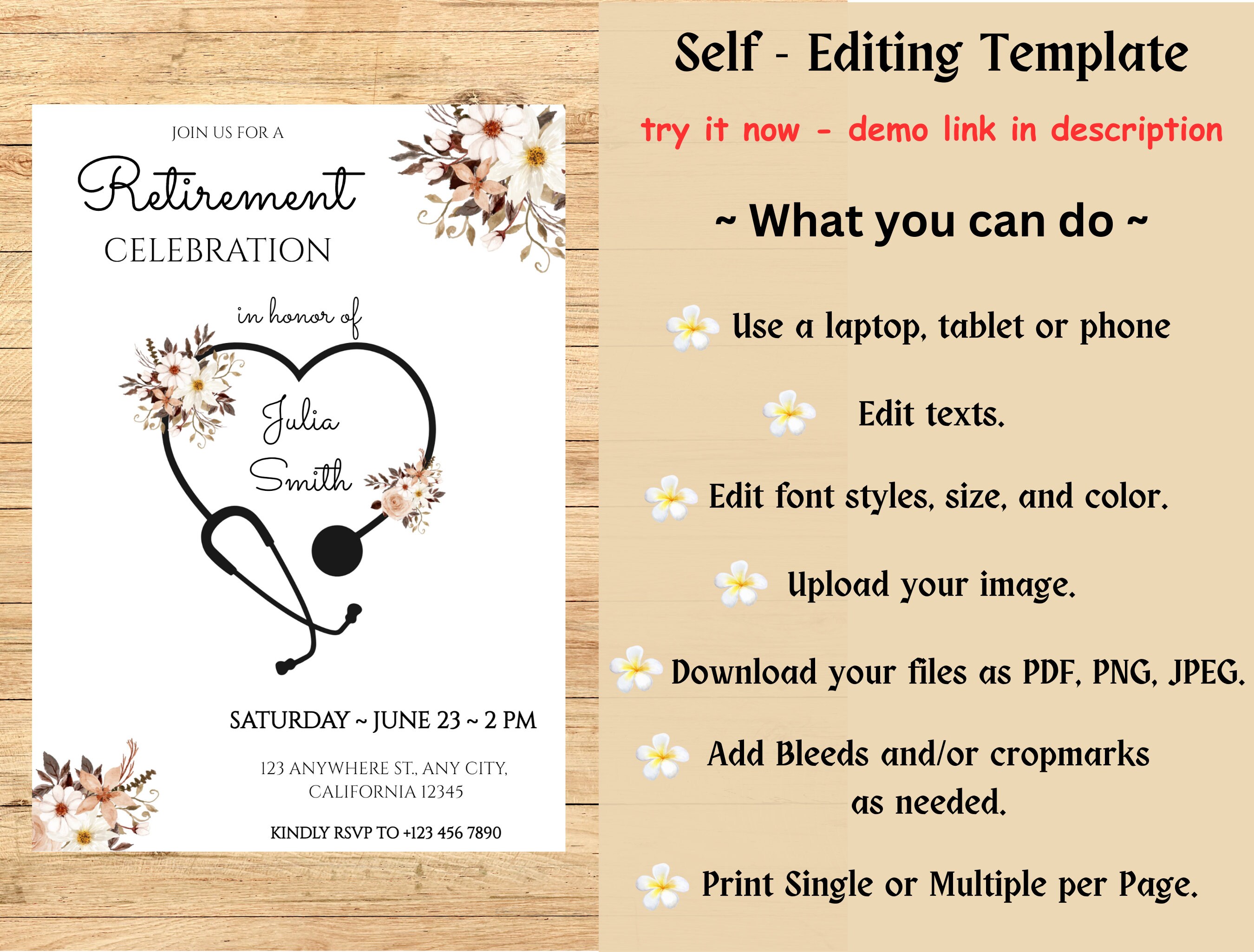 Editable Nurse Retirement Invitation Template, Nurse Retirement Party ...