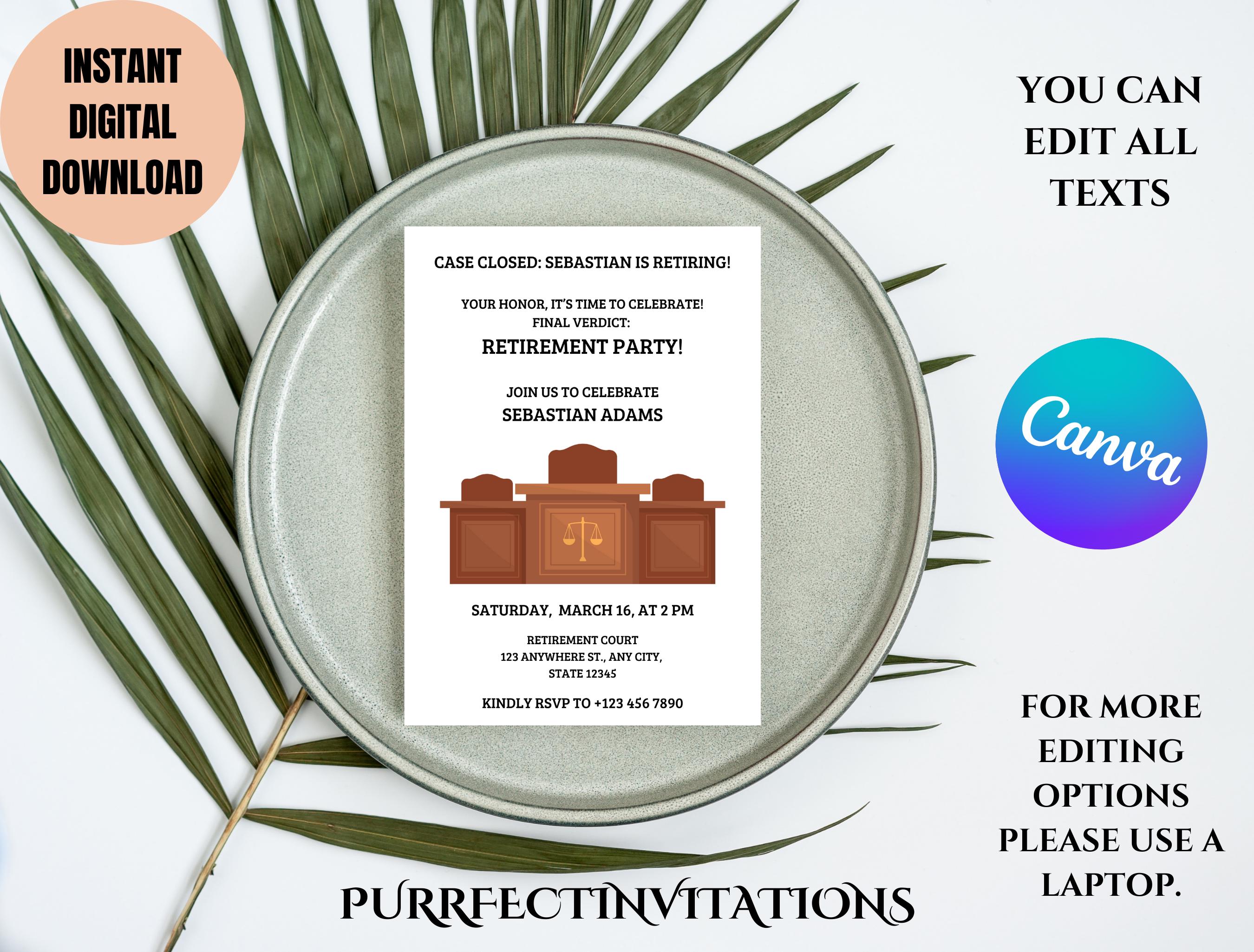 Editable Judge Retirement Invitation Template, Judge or Lawyer Retire ...