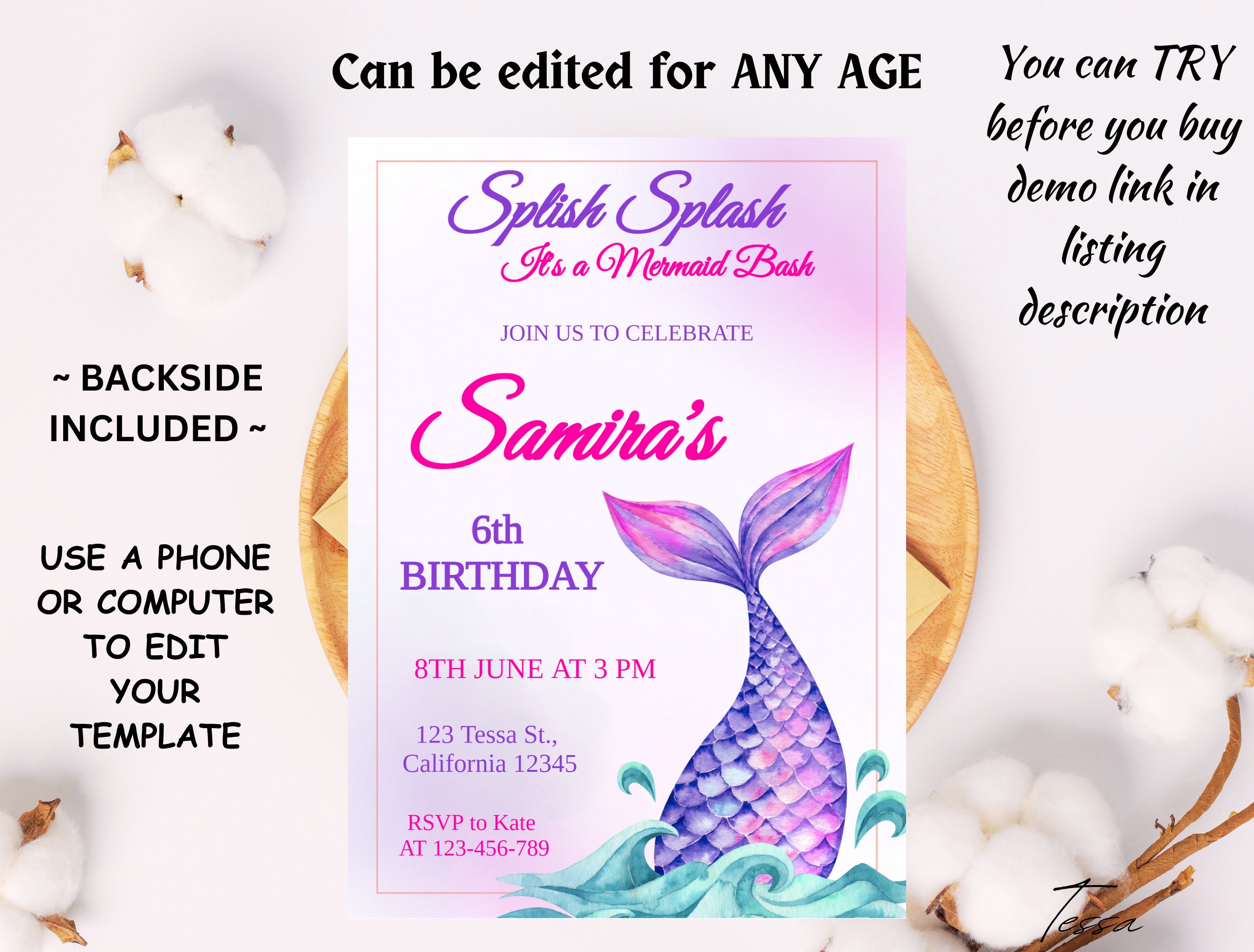 Editable Mermaid Birthday Invitation Mermaid Invitation - Etsy