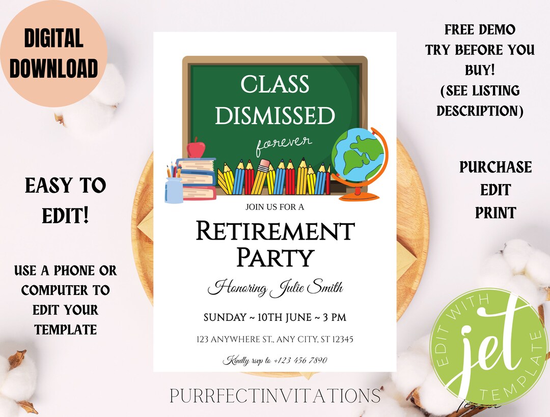 Editable Teacher Retirement Party Invitation, Educator Retirement ...