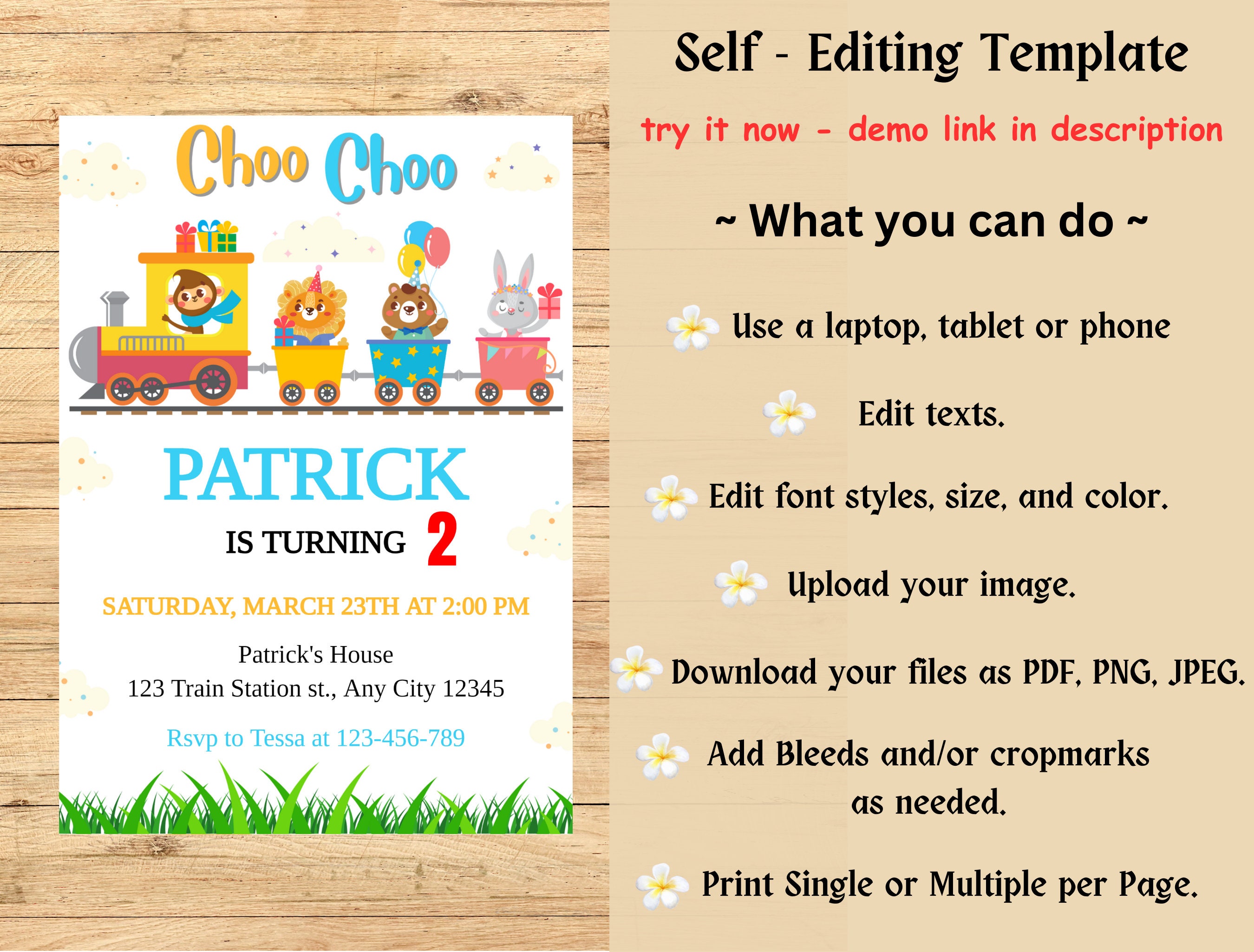 Editable Train Birthday Invitation, Toy Train Invitation, Train ...