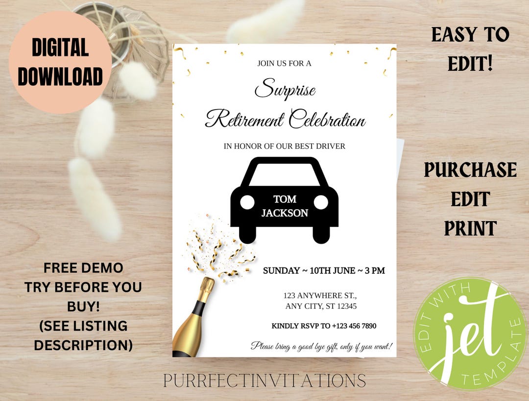 Editable Driver Retirement Invitation Template, Driver Retirement Party ...