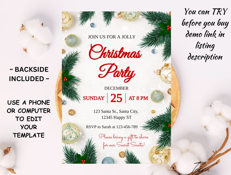 Editable Christmas Party Invitation Christmas Party Invite Elegant ...